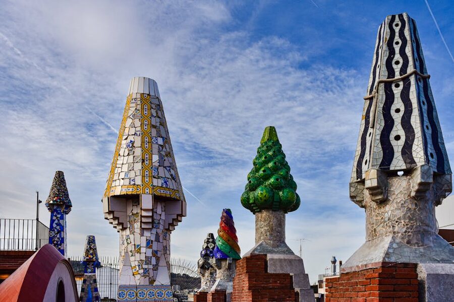 Casa Batllo mosaic chimneys with broken ceramic tiles