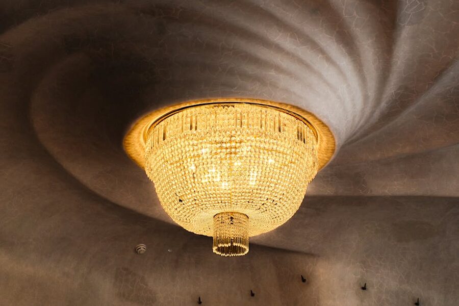 Casa Batllo spiral ceiling pattern with chandelier