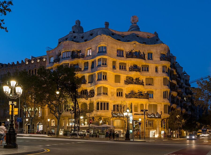 Casa Milà La Pedrera lit up at night Barcelona