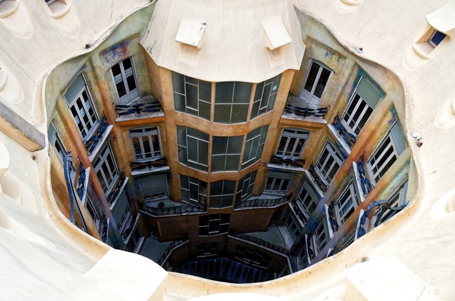 Casa Milà interior courtyard from above Barcelona