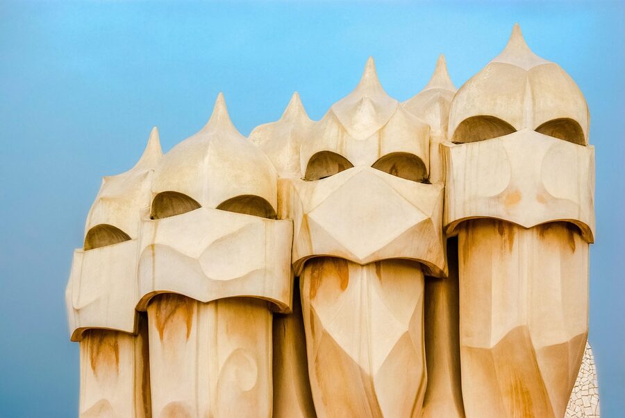 Casa Milà La Pedrera viewed from across the street in Barcelona