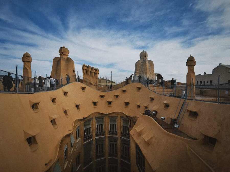 Casa Milà rooftop with sculptural chimneys in Barcelona
