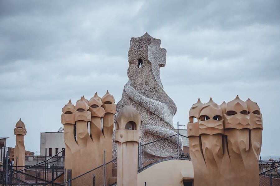 Group of chimneys on the rooftop of Casa Milà La Pedrera Barcelona