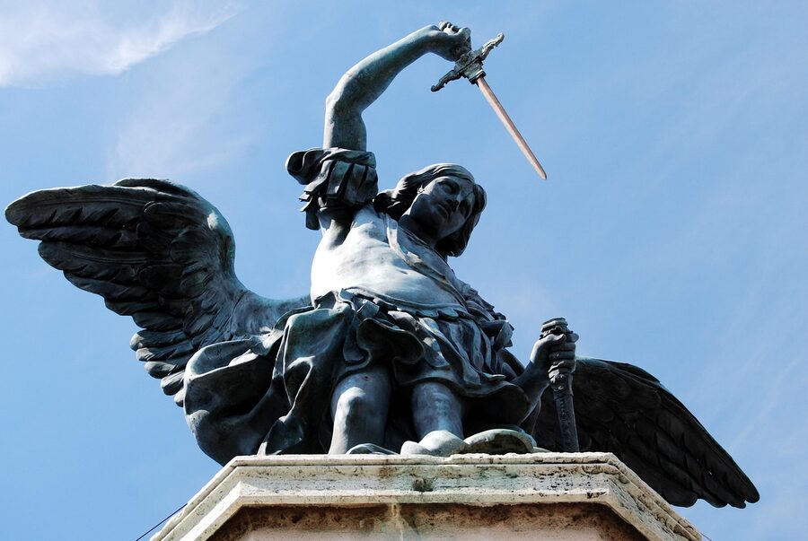Bronze archangel Michael statue on top of Castel Sant'Angelo Rome
