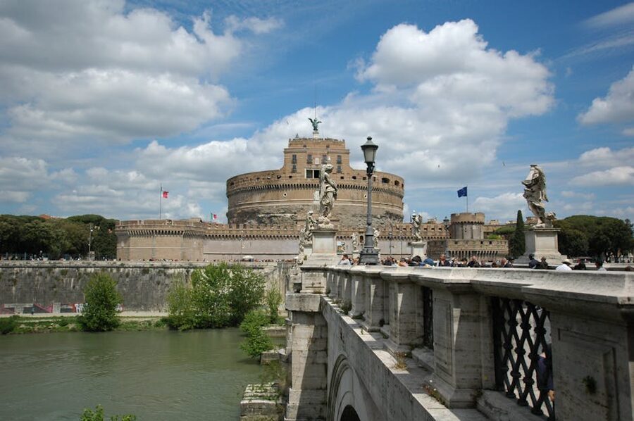 Bernini-school angel statues lining Ponte Sant'Angelo bridge in Rome