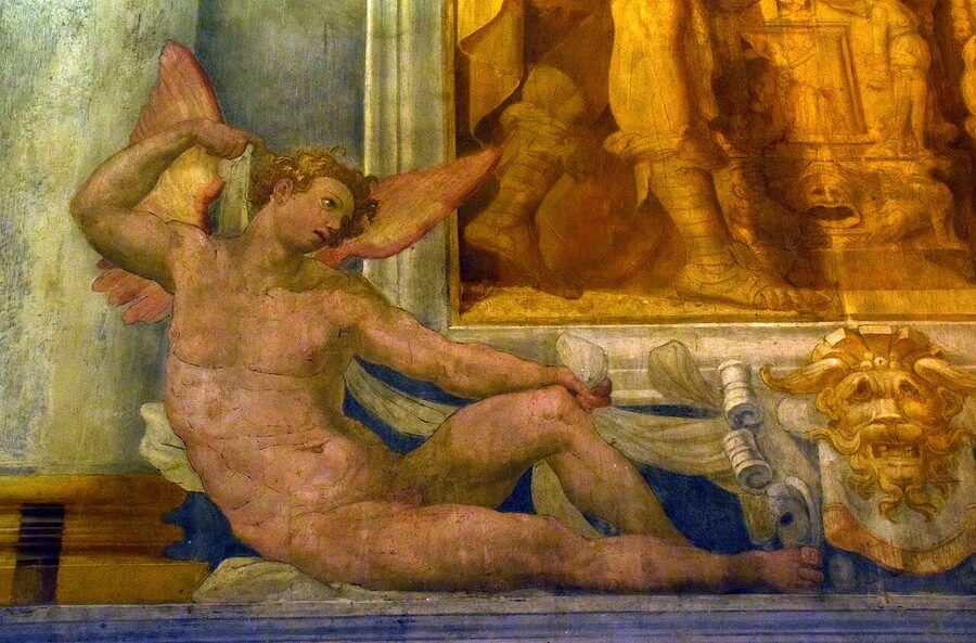 Close-up detail of fresco painting in the Sala Paolina Castel Sant'Angelo Rome