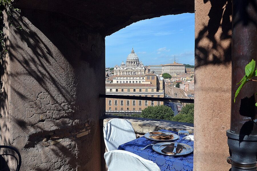 View toward St Peter's Basilica and the Vatican from Castel Sant'Angelo Rome