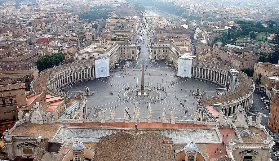 Aerial view of Rome showing St Peter's Basilica and Castel Sant'Angelo