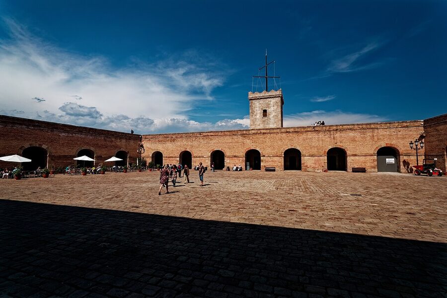 Castell de Montjuïc inner courtyard with cannons