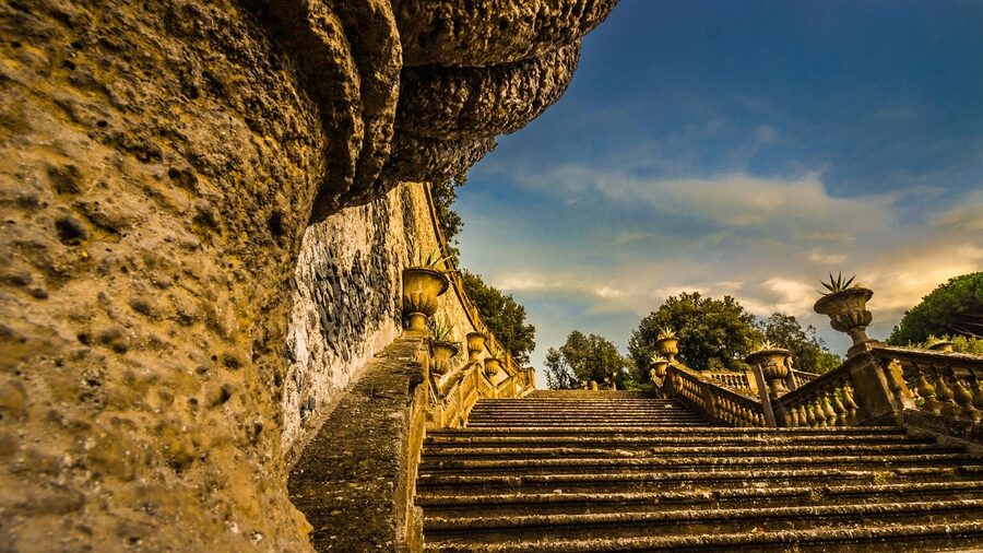 Old stone stairs in Frascati's historic centre