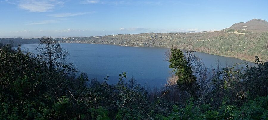 Panoramic view of Lake Albano in the Alban Hills