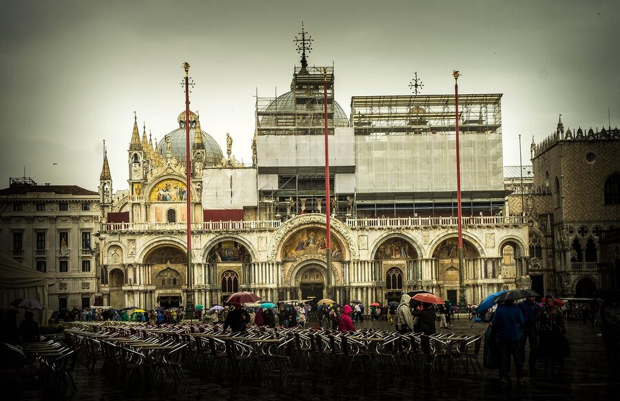 St Mark's Basilica with Campanile and Piazza San Marco in Venice