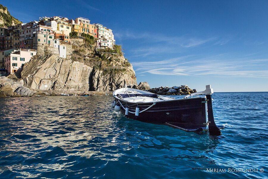 Manarola coastline as seen from a small boat