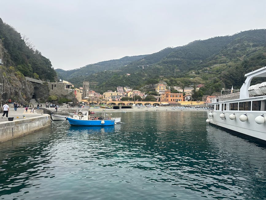 Monterosso al Mare harbor view with boats and coastline