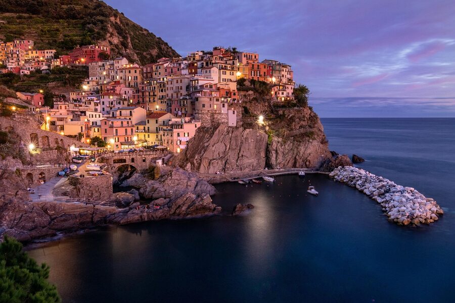 Manarola in evening light on the Ligurian coast
