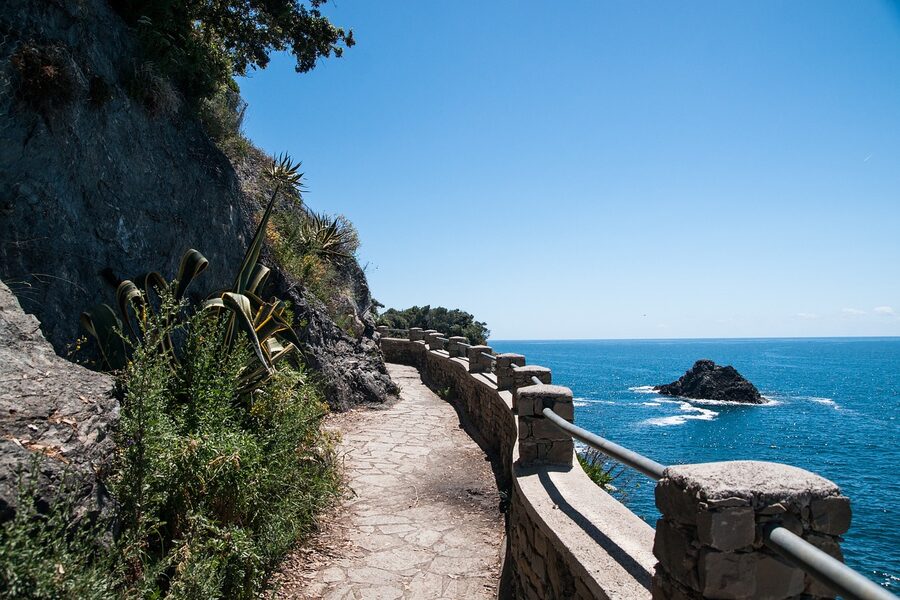 Cinque Terre coastal trail path along the cliffs
