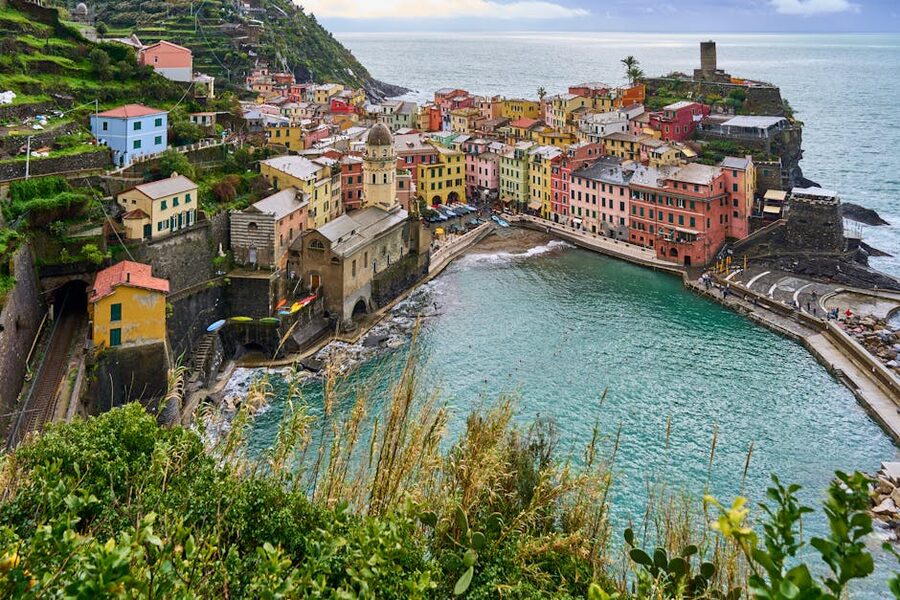 Vernazza overlooking the sea in Cinque Terre Italy