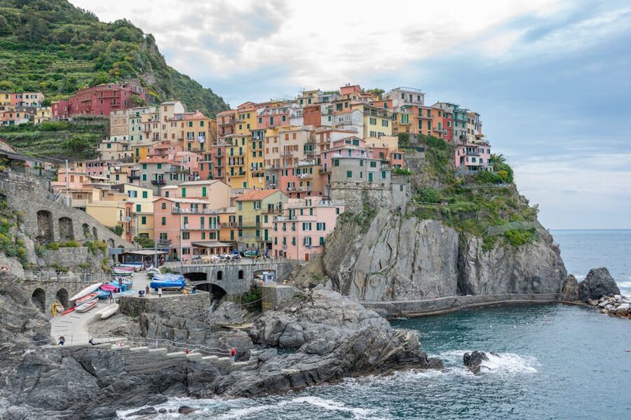 Manarola cliffside houses Cinque Terre Italy
