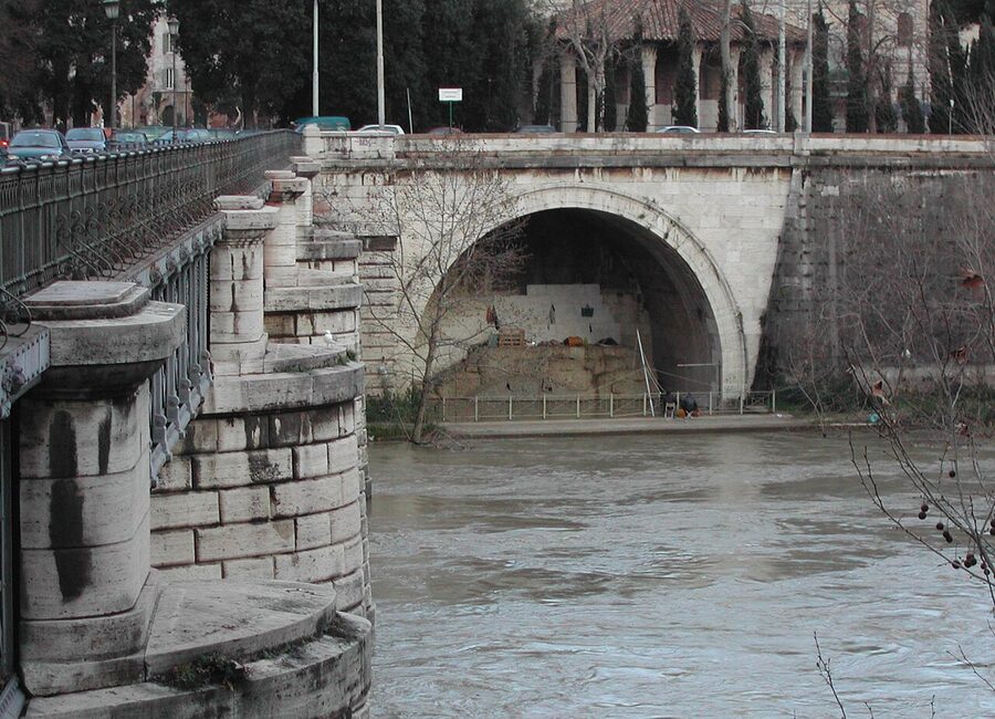 Cloaca Maxima ancient Roman sewer outlet at the Tiber river in Rome