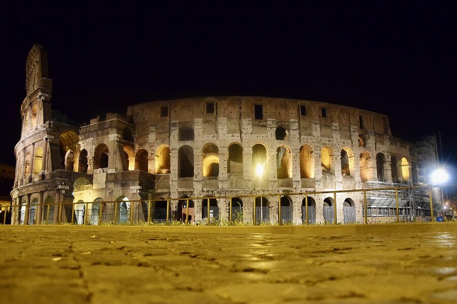 Colosseum from a side angle at night