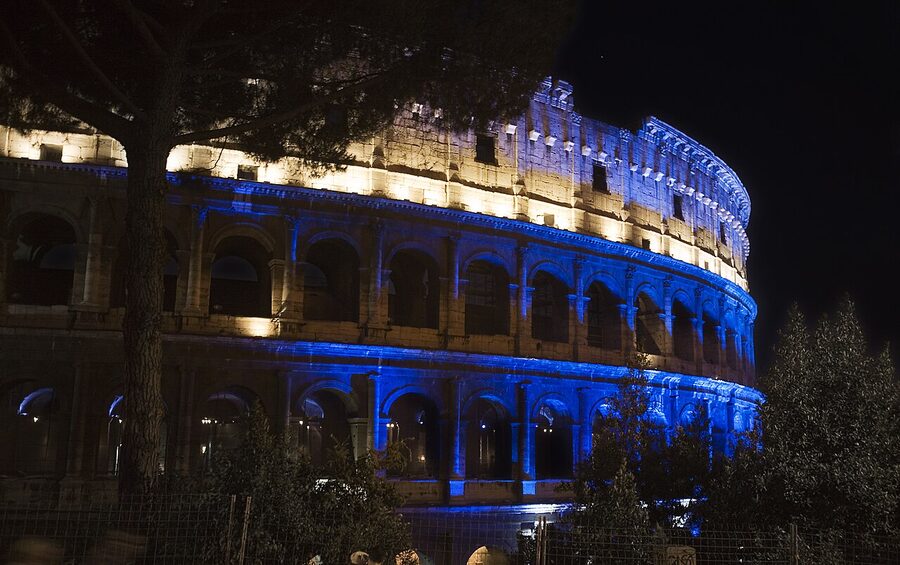 The Colosseum at night exterior detail