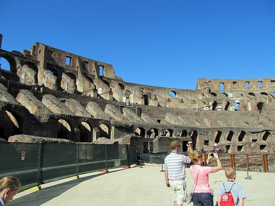 Colosseum upper tiers and seating on guided tour Rome