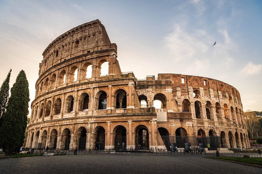 Colosseum at sunset glowing, Rome