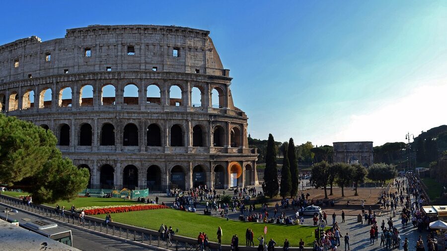 Colosseum arena and underground sections viewed from above