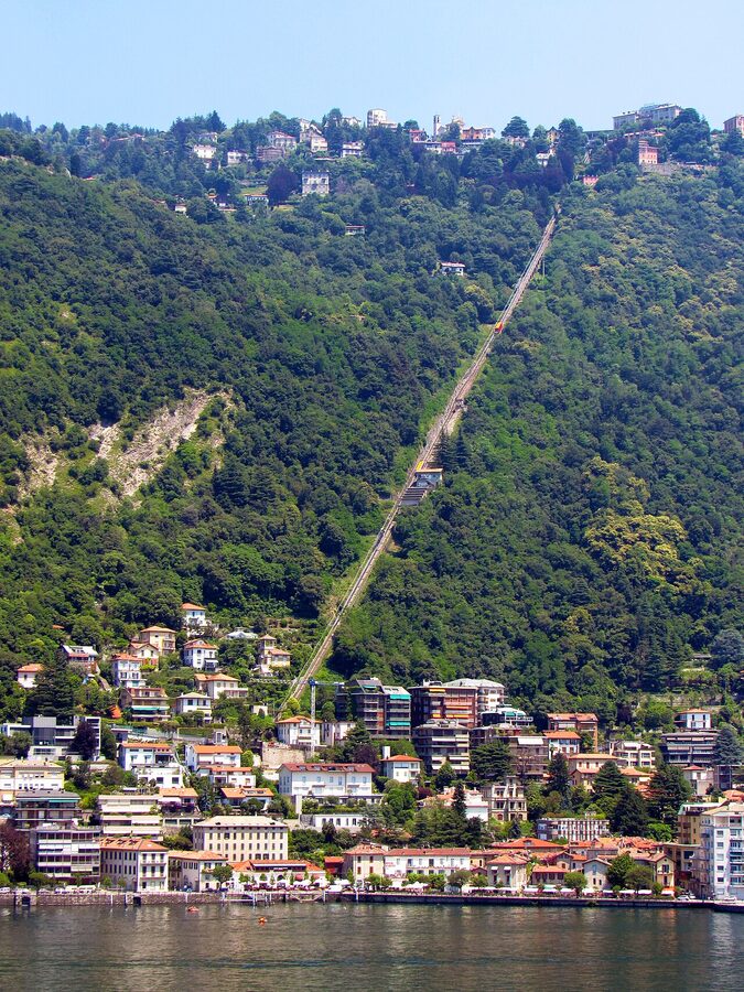The Como-Brunate funicular climbing above Lake Como