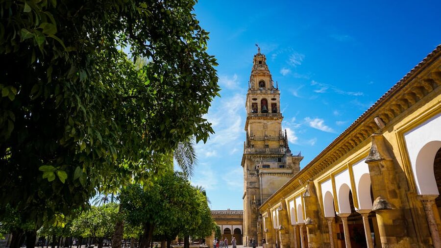 Bell tower of the Mosque-Cathedral in Cordoba close up