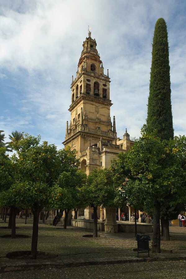 Mezquita Cordoba bell tower from the Court of Oranges