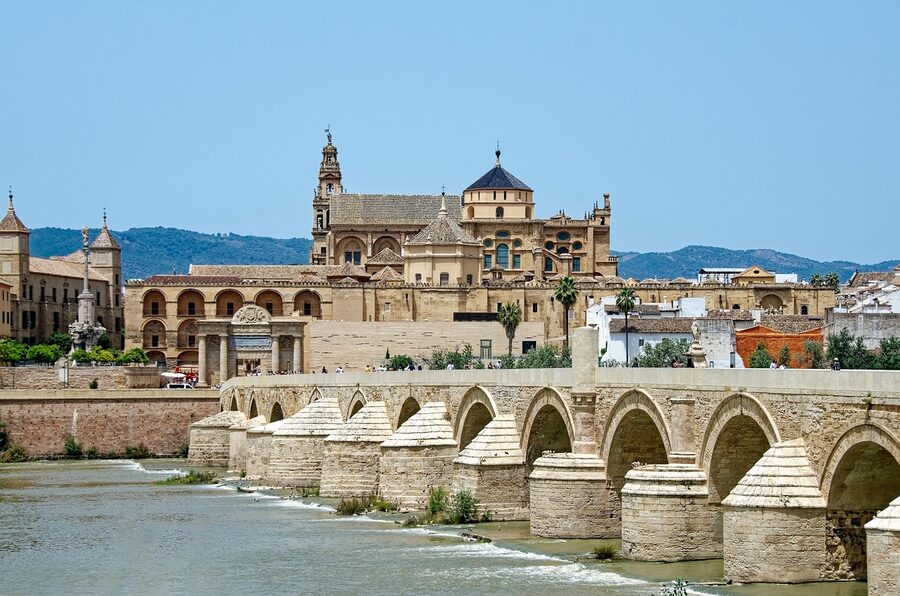 Cordoba historic centre with Mezquita and Roman Bridge over the Guadalquivir