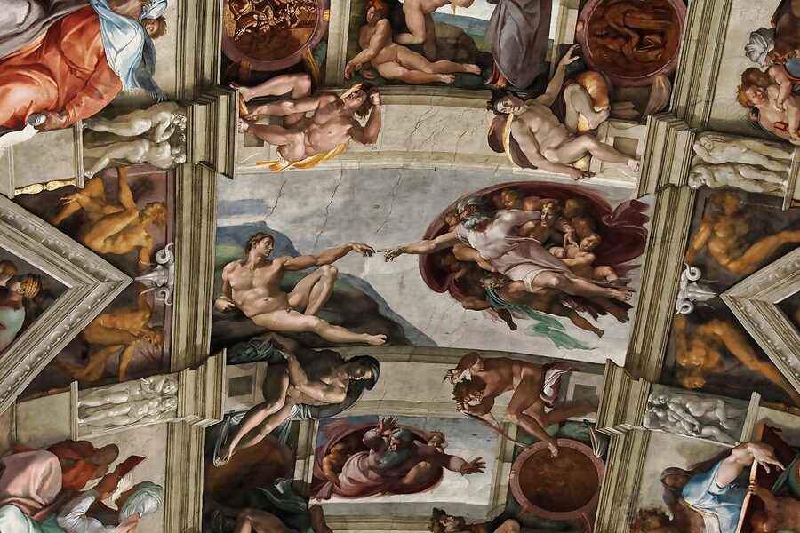 Detail of the Creation of Adam fresco in the Sistine Chapel by Michelangelo