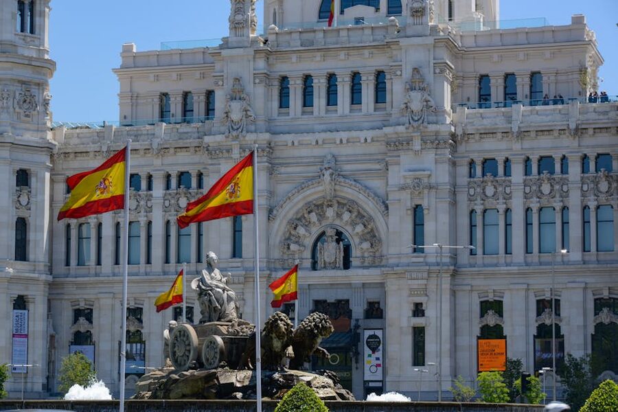 Cybele Palace fountain on Paseo del Prado, walking distance from the Thyssen-Bornemisza Museum, Madrid