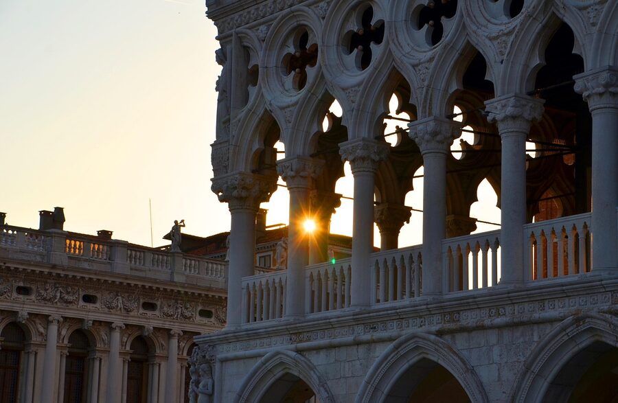 Late afternoon light through arches at the Doge's Palace Venice