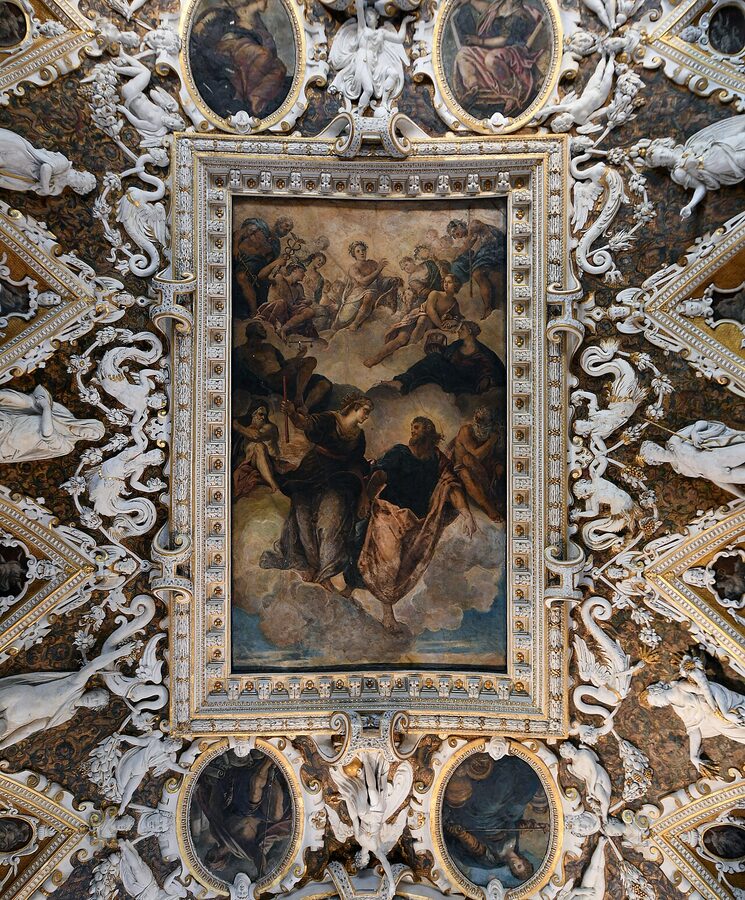 Painted ceiling of the Sala delle Quattro Porte in the Doge's Palace Venice