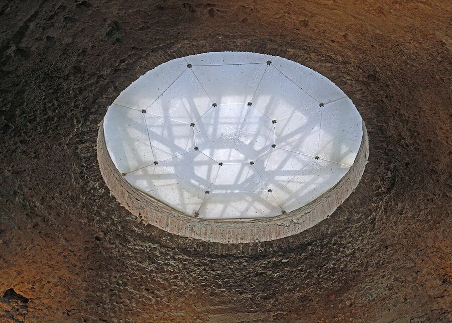 Oculus of the Octagonal Room with opaque glass protection, Domus Aurea, Rome