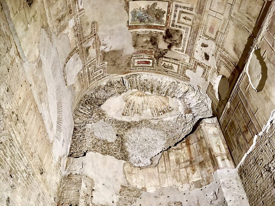 Brick archway passage inside the Domus Aurea, Rome
