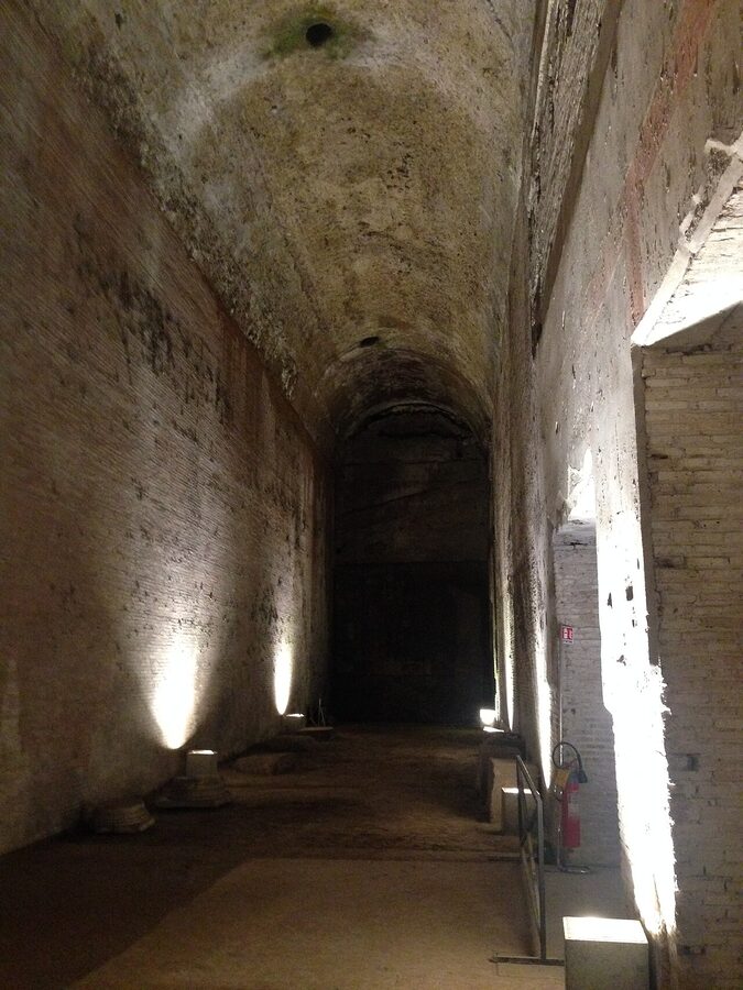 Long passageway with arched ceiling at the Domus Aurea, Rome