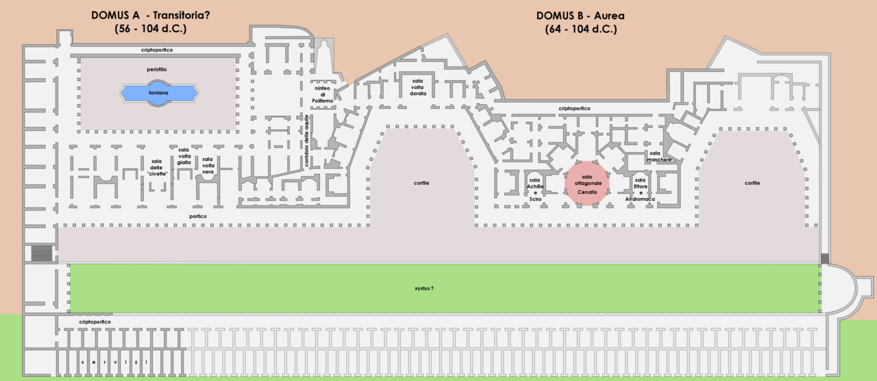 Hypothetical reconstruction plan of the Domus Aurea on the Oppian Hill, Rome