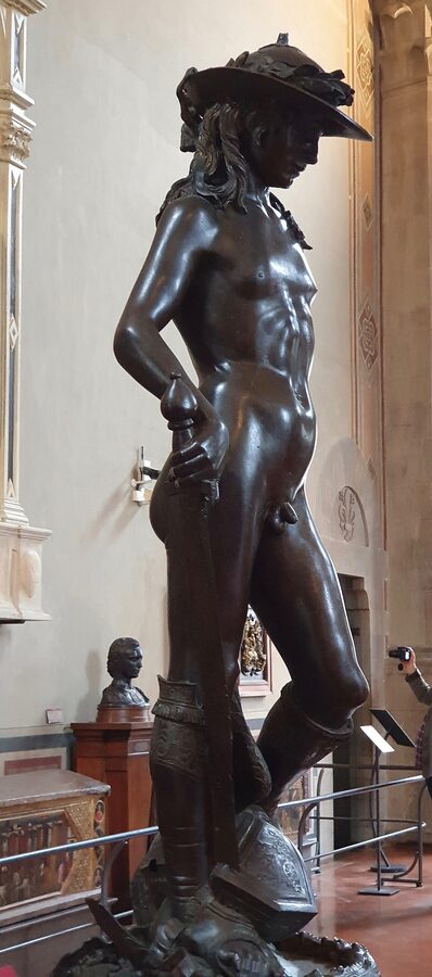 Detail of Donatello's Bronze David at the Bargello