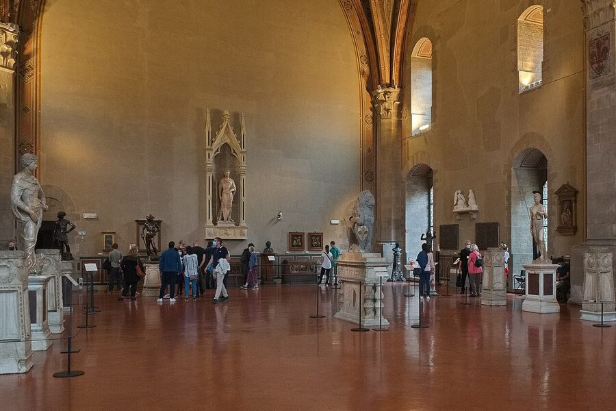 Detail view of sculpture in the Donatello Hall at the Bargello