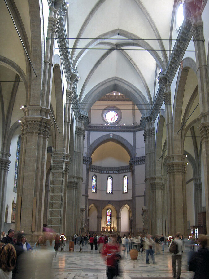 Interior nave of Florence Cathedral with stone columns