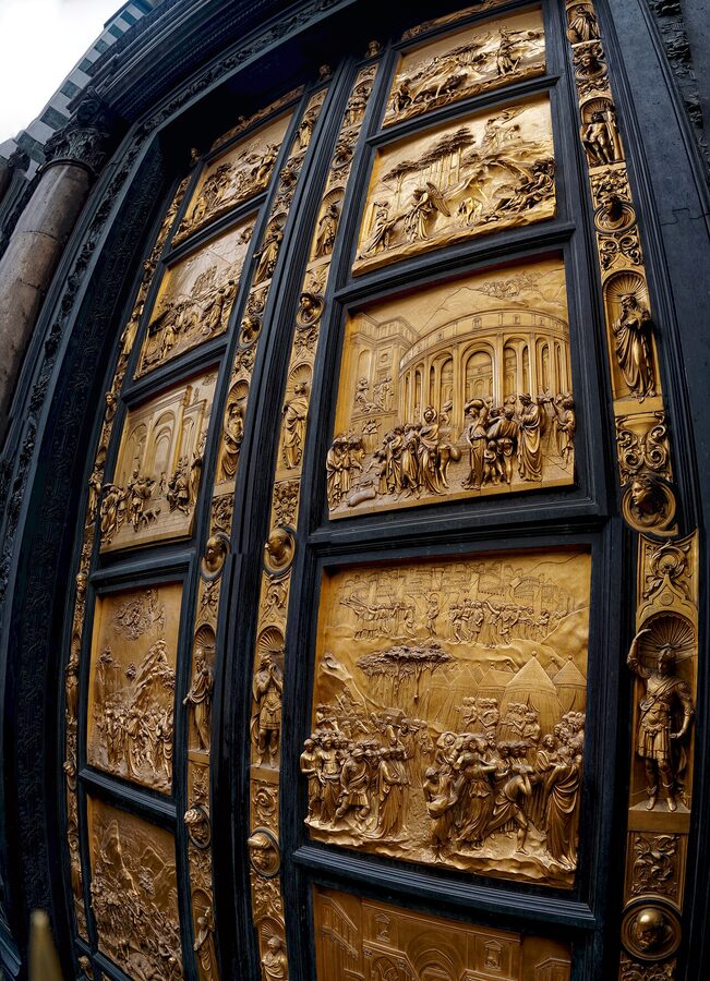 Gates of Paradise replica doors at Florence Baptistery