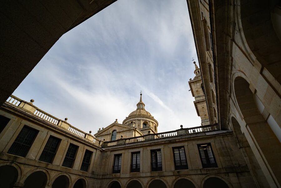 Inner courtyard architecture at El Escorial Monastery