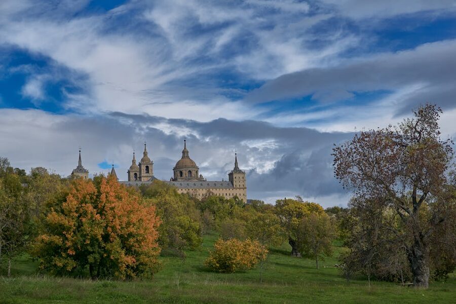 El Escorial Monastery in autumn with foliage