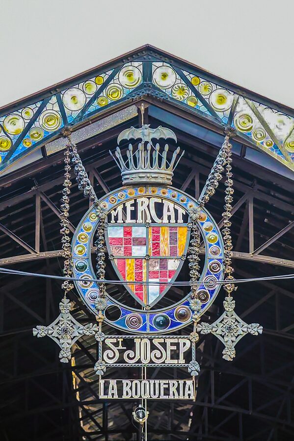 Main entrance to Mercat de la Boqueria off La Rambla Barcelona