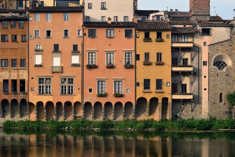 Florence buildings reflected in the Arno River