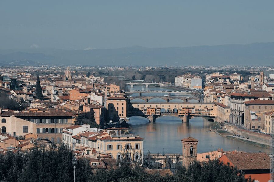 View of Florence and Arno River with Ponte Vecchio
