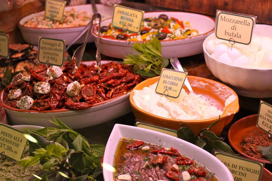Food display at Mercato Centrale Florence